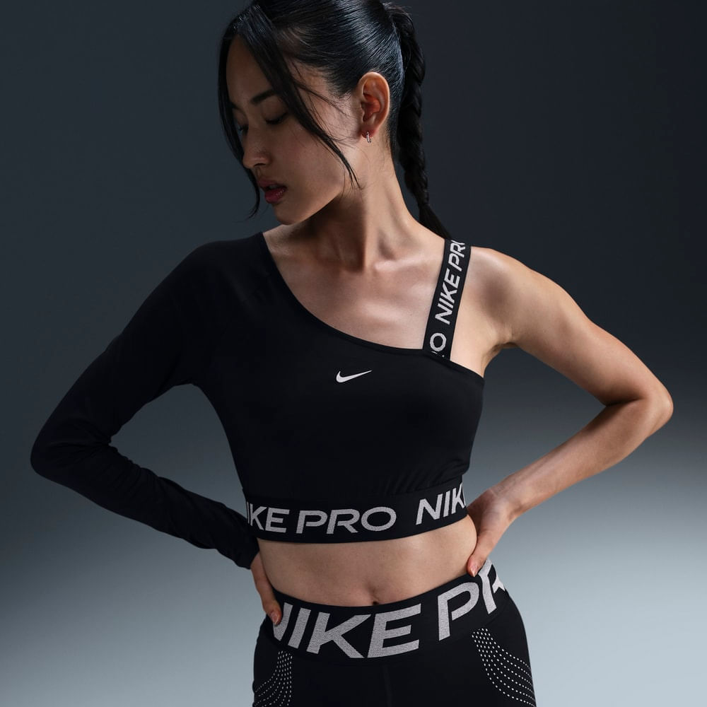 Nike Pro Shine | Camiseta Dri-FIT Cropped Asimétrica Mujer | Negro